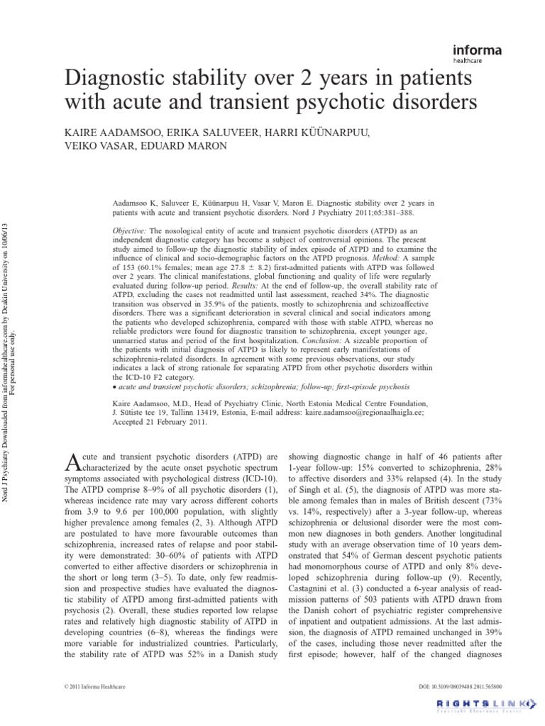 Diagnostic Stability Over 2 Years in Patients With Acute and Transient ...