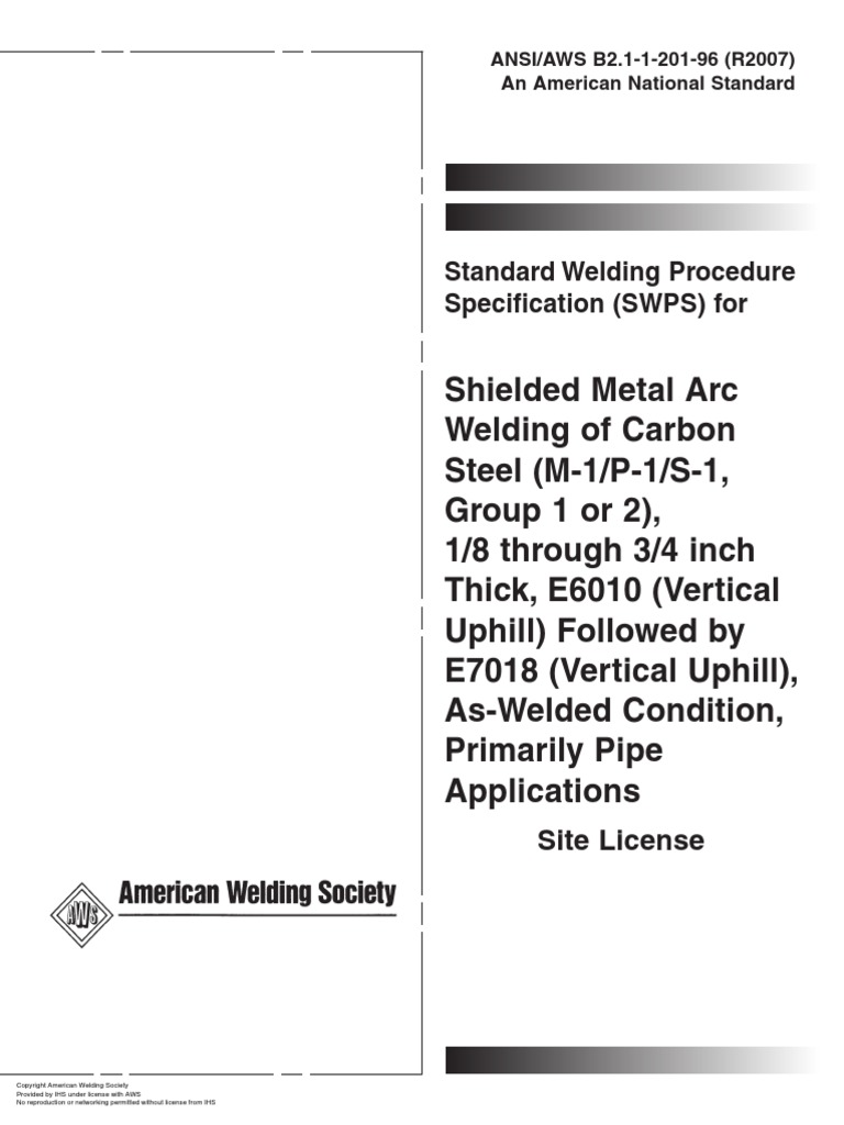 Standard Welding Procedure Specification (SWPS) For: Site License | PDF ...