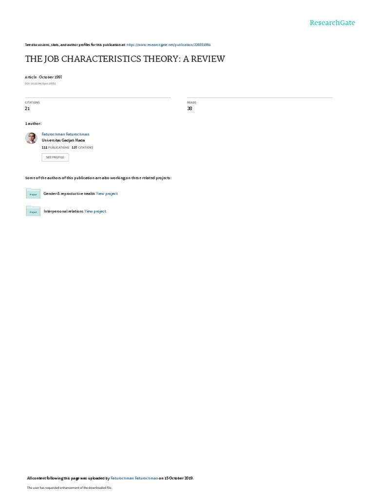 The Job Characteristics Theory: A Review: October 1997 | PDF ...