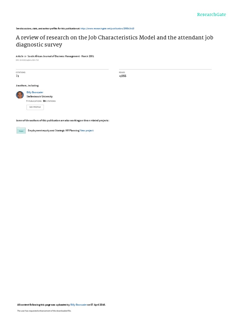 Job Characteristics Model Review | PDF | Career & Growth | Finance ...