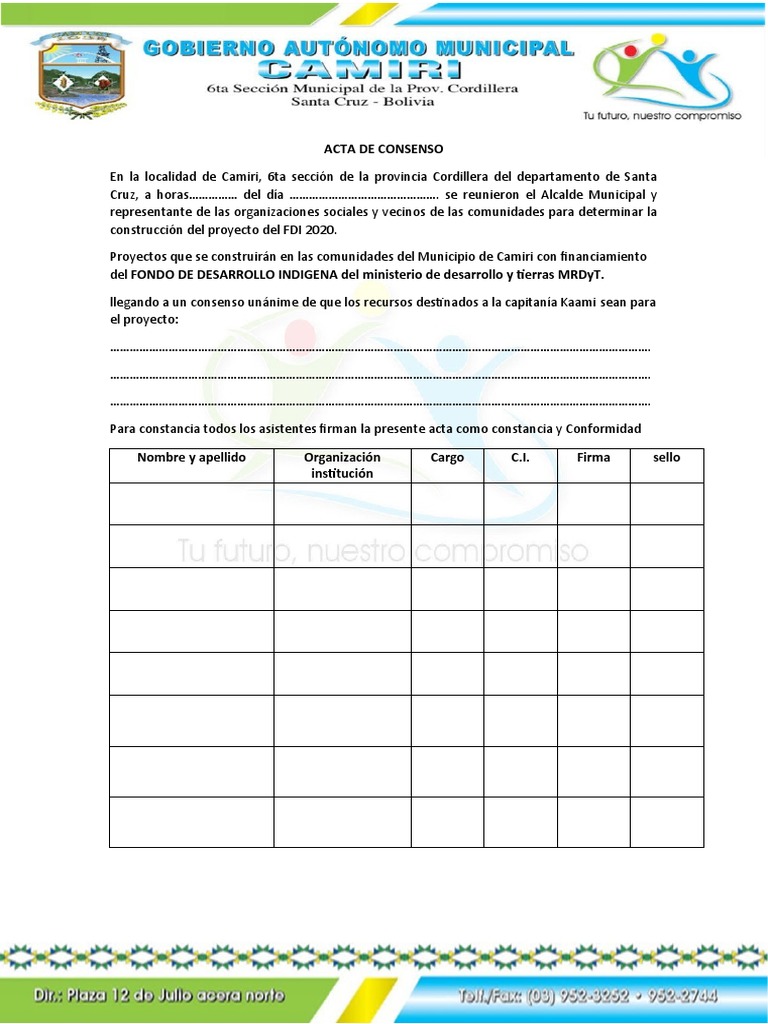 Acta de Consenso de Camiri | PDF | Finanzas y dinero | Derecho
