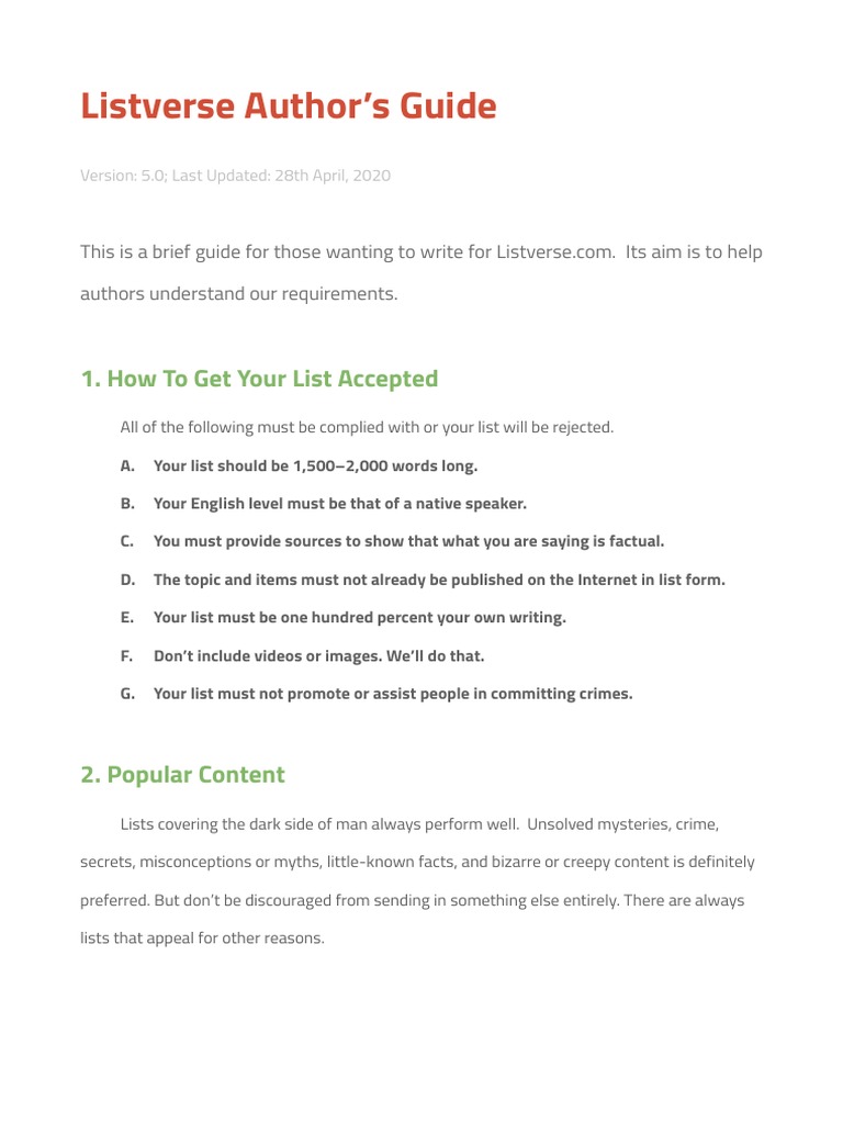 Listverse Author's Guide: 1. How To Get Your List Accepted | PDF ...