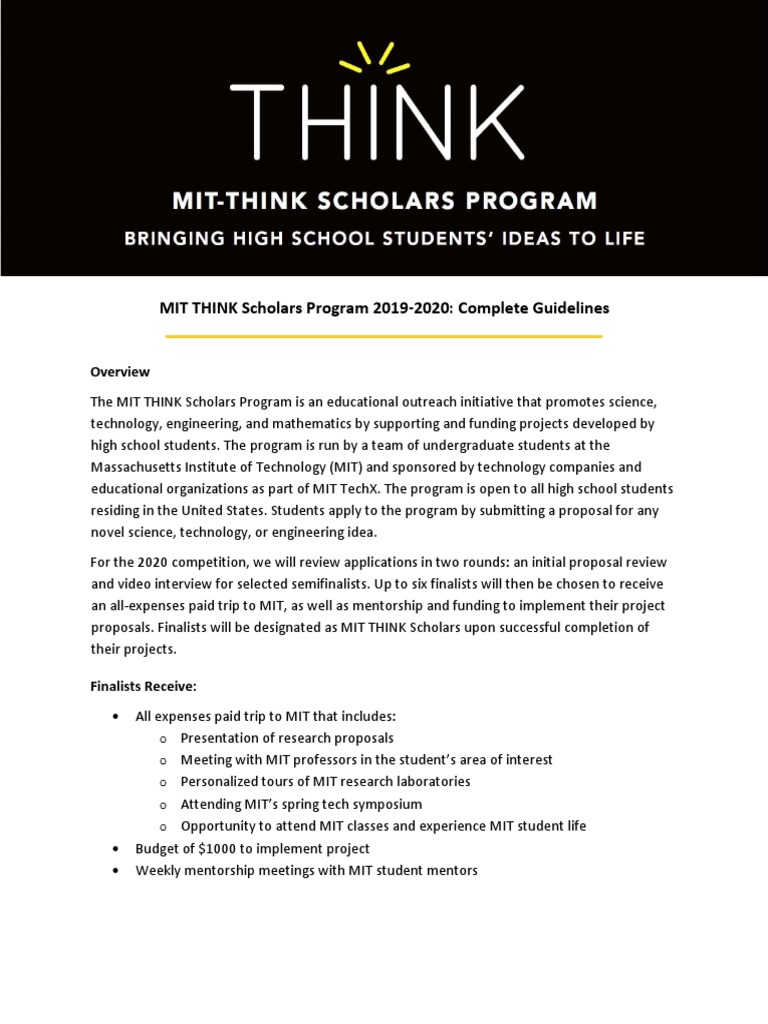 THINK Program Guidelines 2019 20 | PDF | Massachusetts Institute Of ...