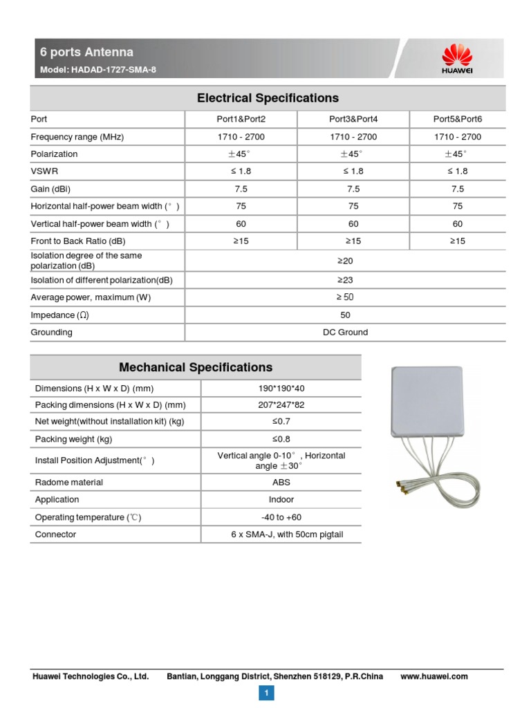 6 Ports Antenna Datasheet | PDF | Antenna (Radio) | Decibel