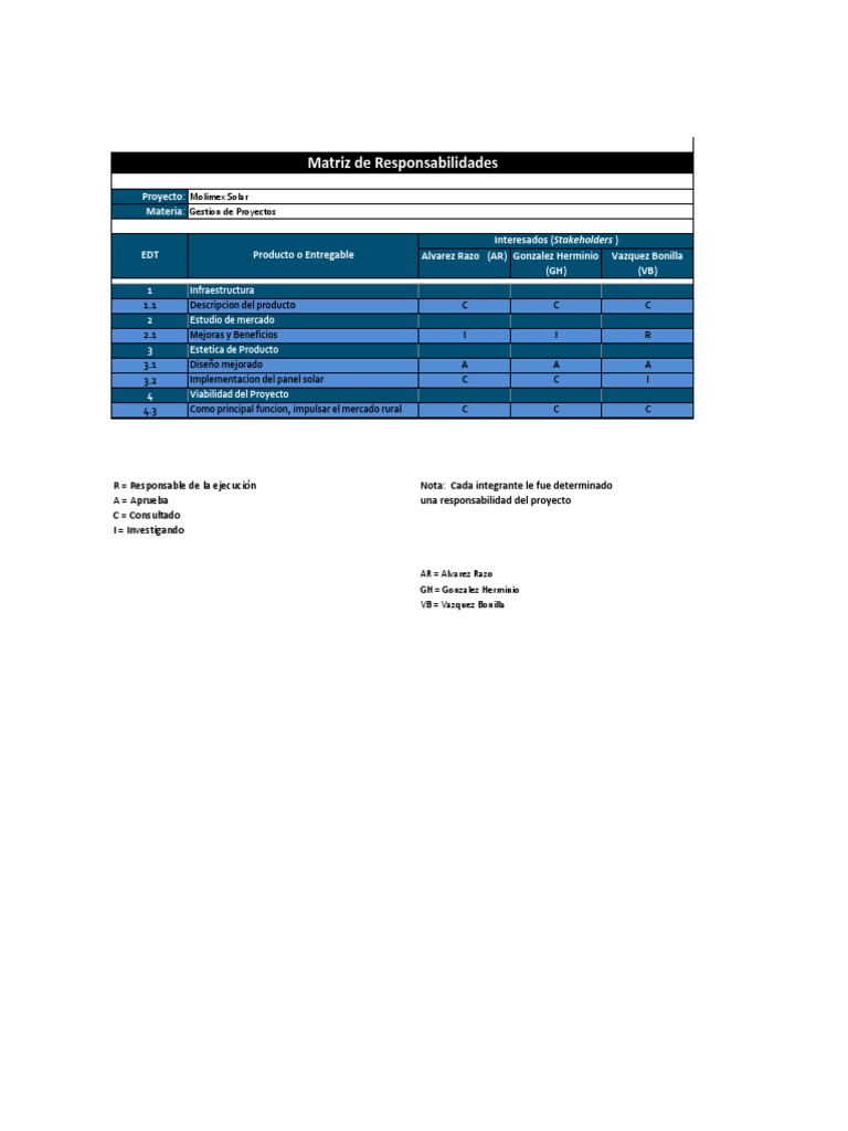 Matriz de Responsabilidades - Proyecto | PDF