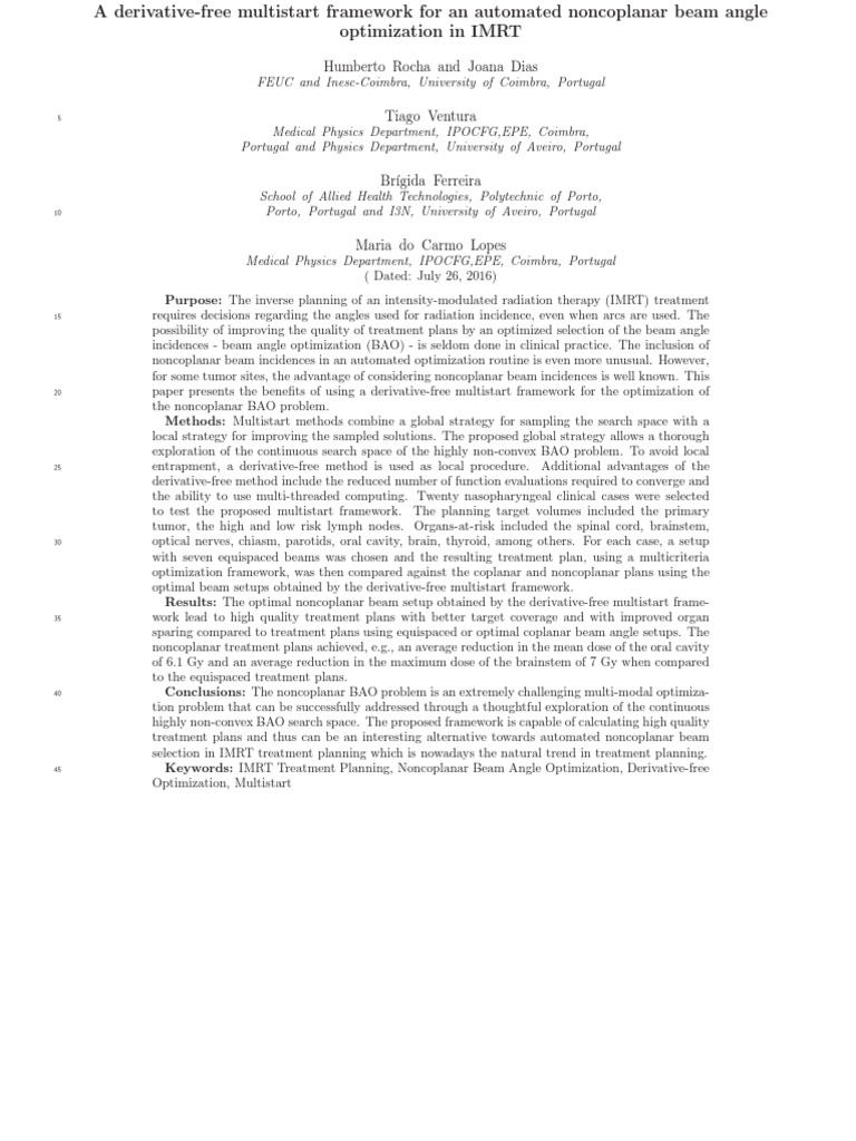 Humberto Rocha and Joana Dias | PDF | Mathematical Optimization | Radiation Therapy