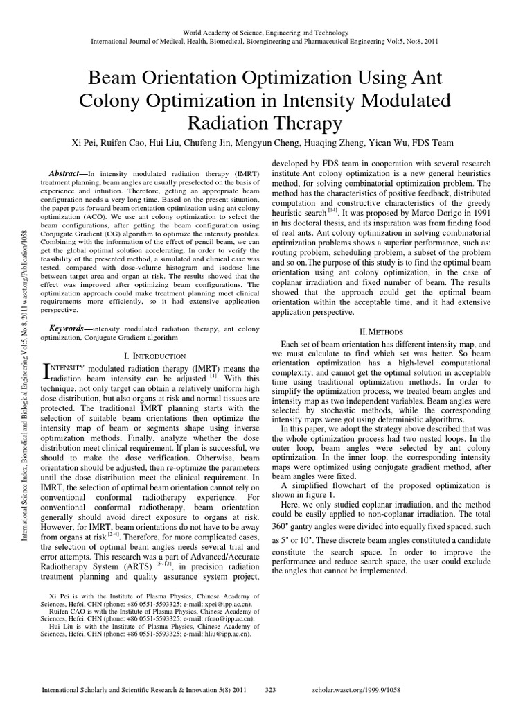 Beam Orientation Optimization Using Ant Colony Optimization In Intensity Modulated Radiation