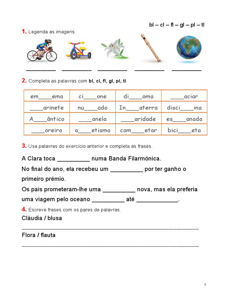 Ficha BL - CL - FL - GL - PL - TL | PDF | Artes Linguísticas e Disciplina