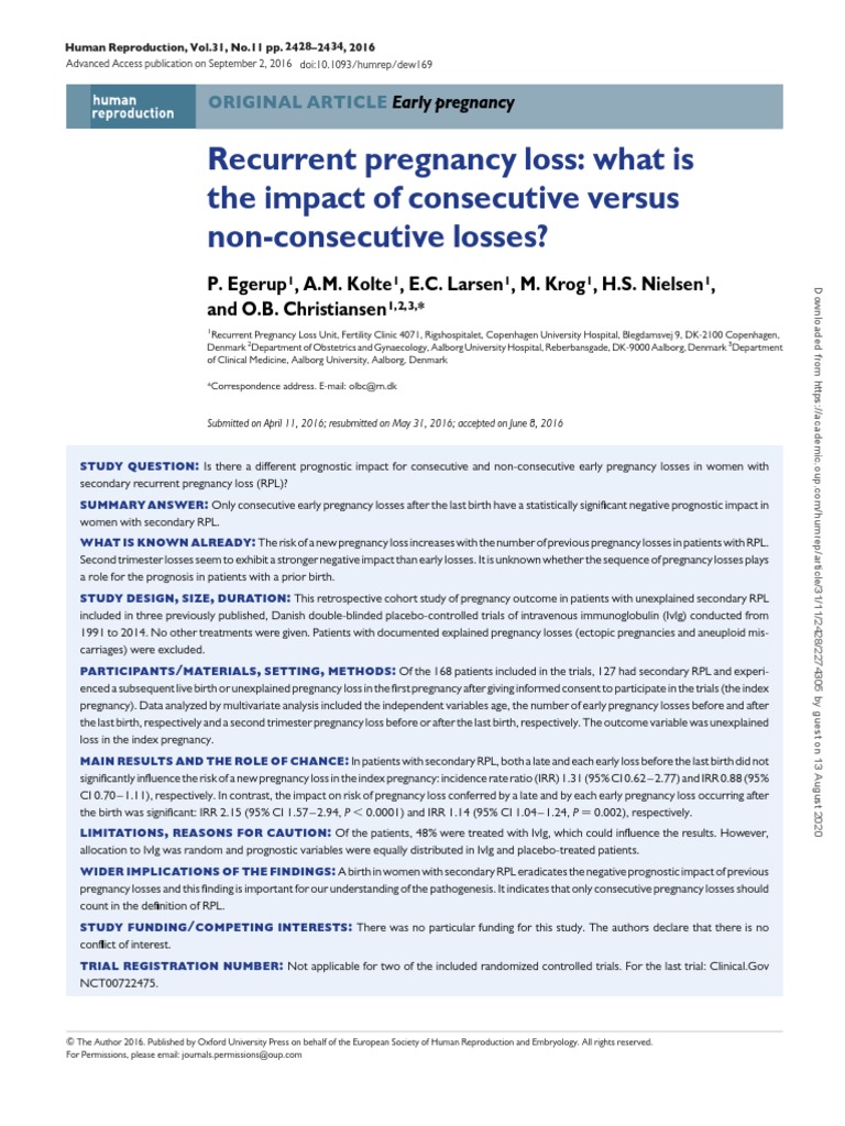 Recurrent Pregnancy Loss Consesutive Vs Non Consecutive | PDF ...