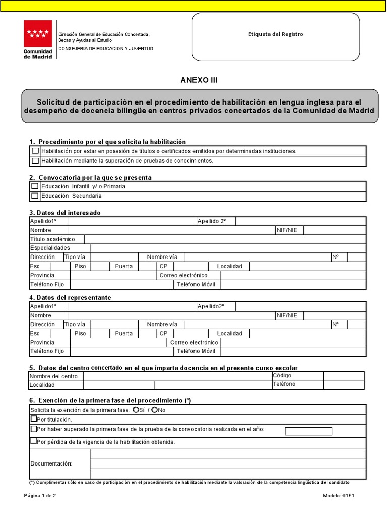 Anexo III Solicitud Habilitación Lingüística Editable | PDF ...