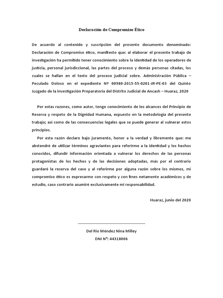 Declaración de Compromiso Ético | PDF