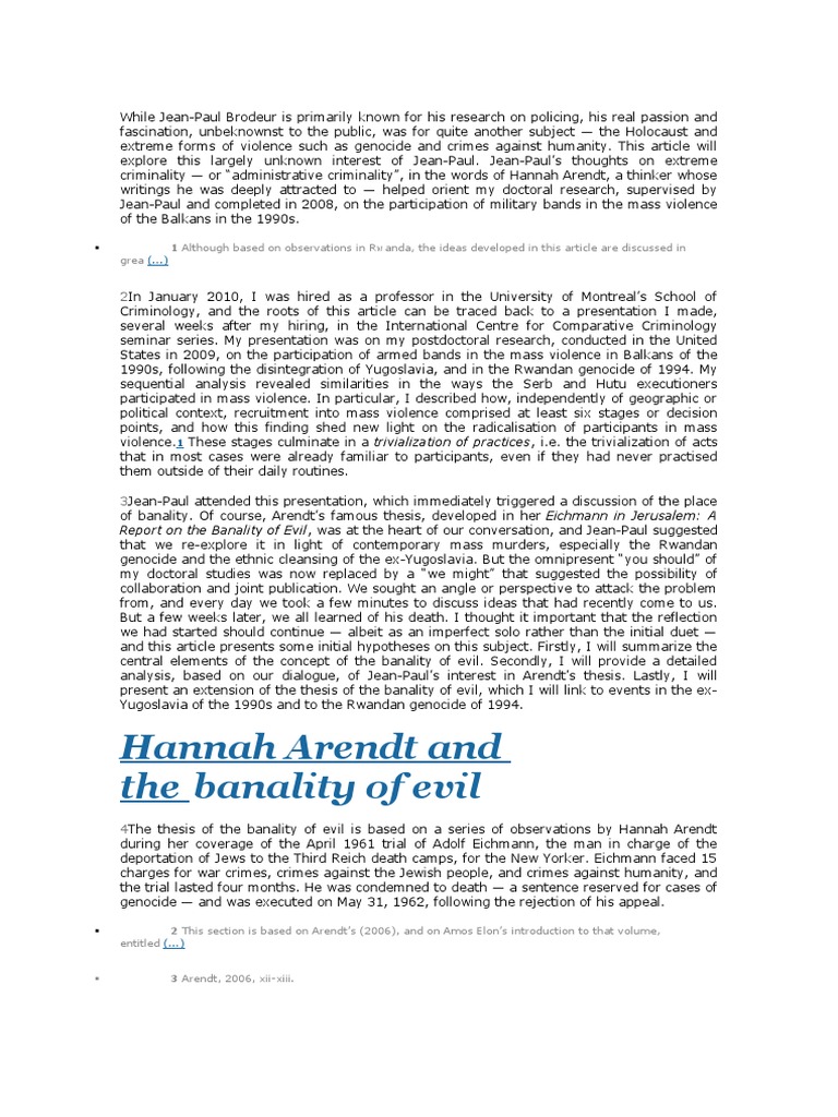 FILOSOFÍA Banality of Evil | PDF | Hutu | Hannah Arendt