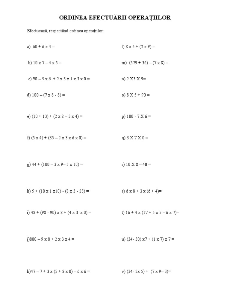 7 Ordinea Efectuarii Operatiilor | PDF | Teaching Methods & Materials