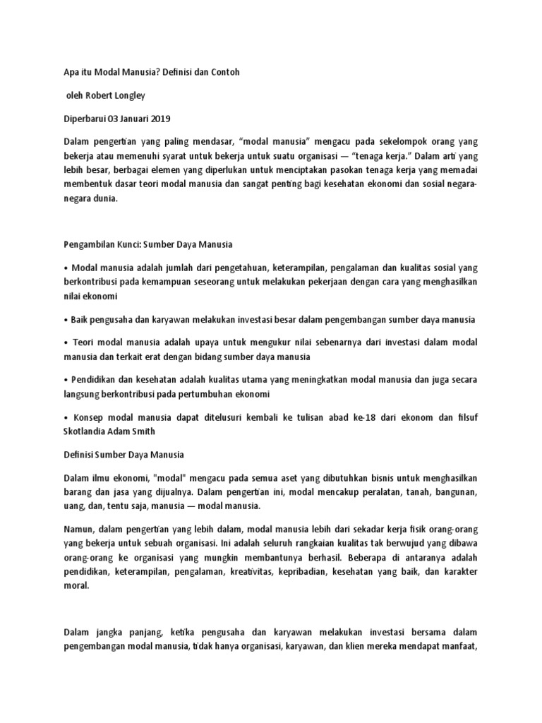 Apa Itu Modal Manusia | PDF