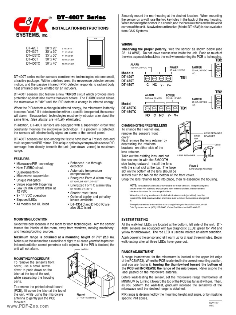 C&K Systems - DT-4xx Series Motion Detectors | PDF | Electromagnetism ...