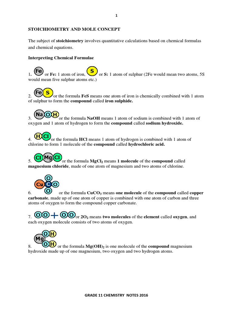 Grade 11 Stoichiometry Notes PDF | PDF | Hydroxide | Mole (Unit)