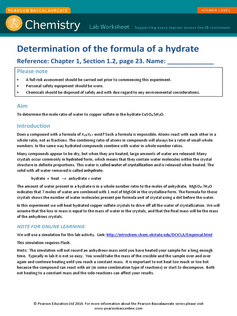 Determine Formula Hydrate Simulation Lab Sheet PDF | PDF | Mole (Unit ...