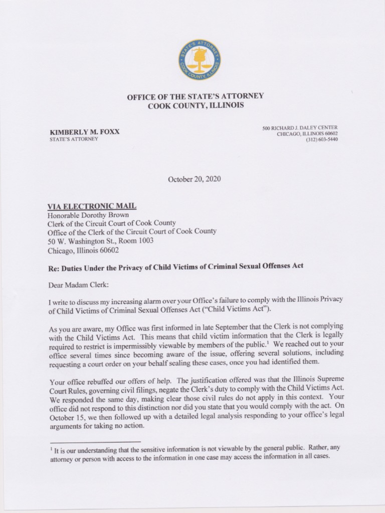 Foxx-Brown Child Victim Privacy Letters | PDF | Law Clerk | Complaint