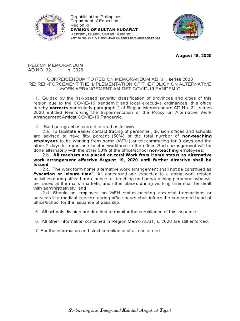 Region Memo AD. NO. 32 | PDF | Telecommuting | Government