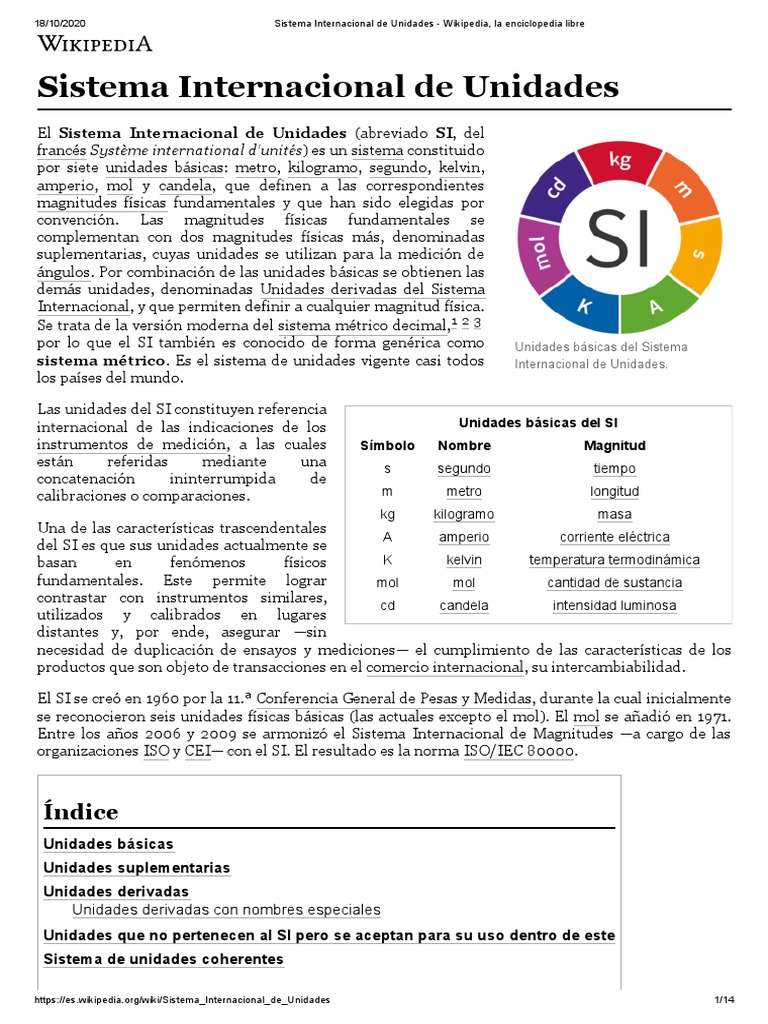 Sistema Internacional de Unidades - Wikipedia, La Enciclopedia Libre | PDF | Sistema ...