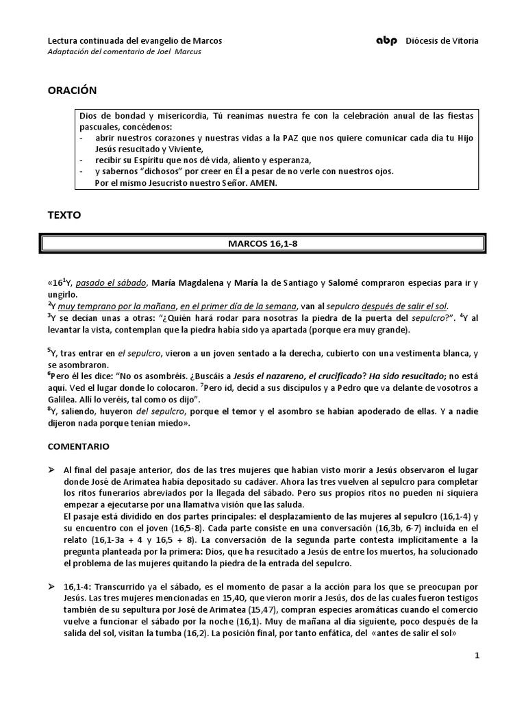 Marcos 16 - 1 8 PDF | PDF | La resurrección de Jesús | Evangelios