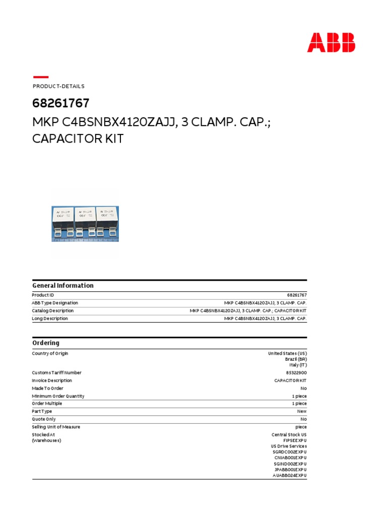ABB MKP C4BSNBX4120ZAJJ Capacitor Kit | PDF | Electrical Engineering ...