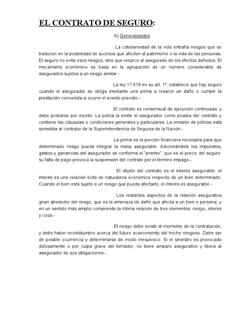 El Contrato de Seguro | PDF | Póliza de seguros | Reaseguro