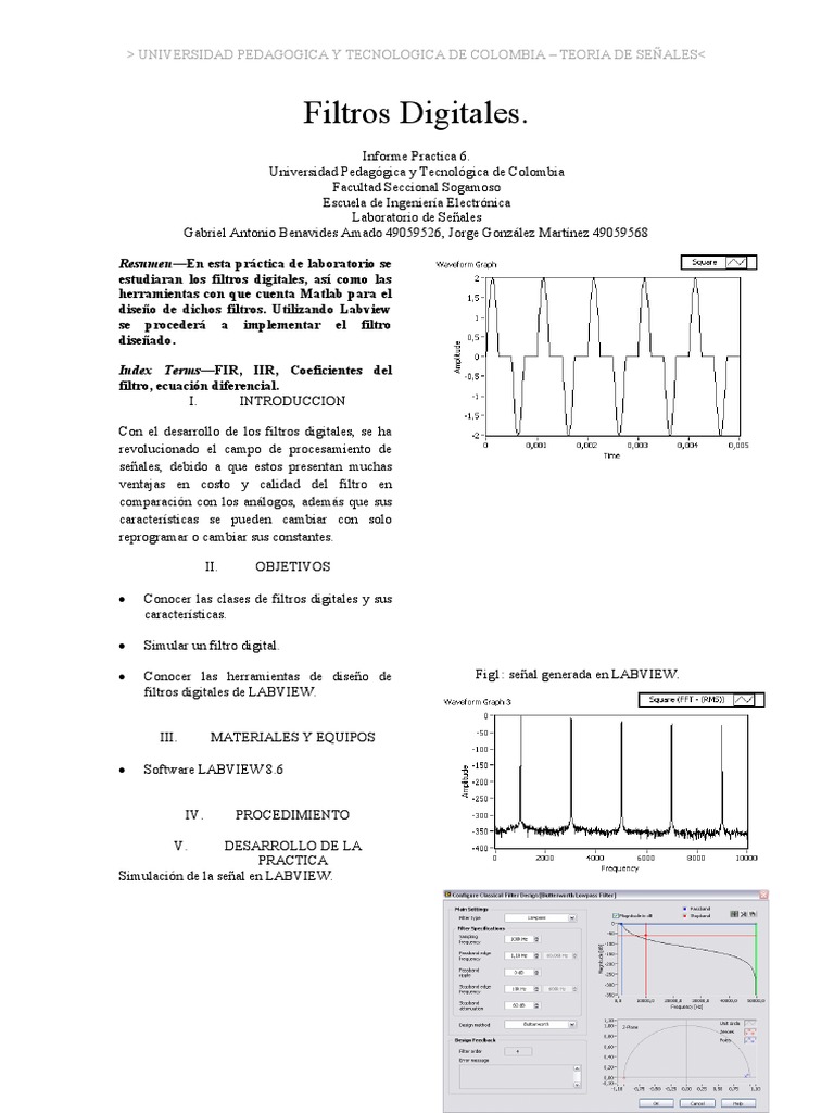 Filtros Digitales en LABVIEW y MATLAB | PDF | Filtro electronico ...