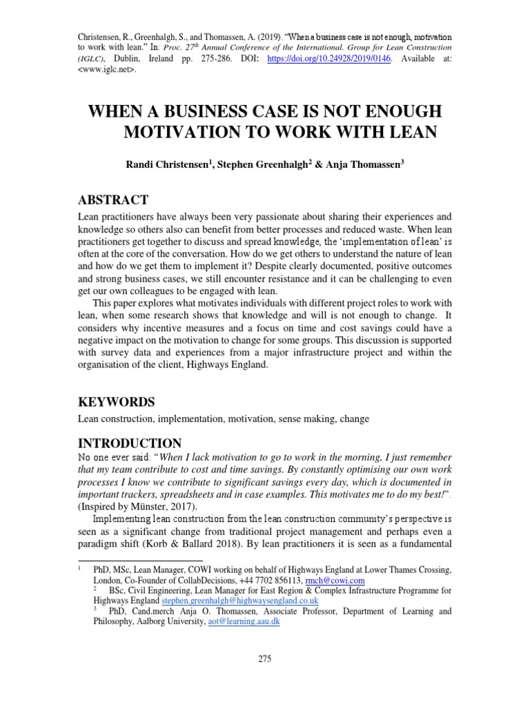 Motivation To Work With Lean | PDF | Motivation | Motivational