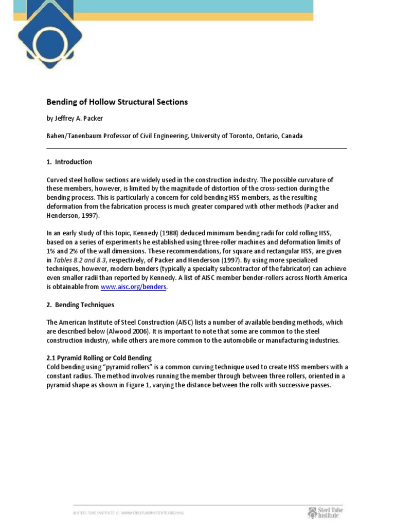 Bending of Hollow Structural Sections - 03.12.18 | PDF | Bending ...