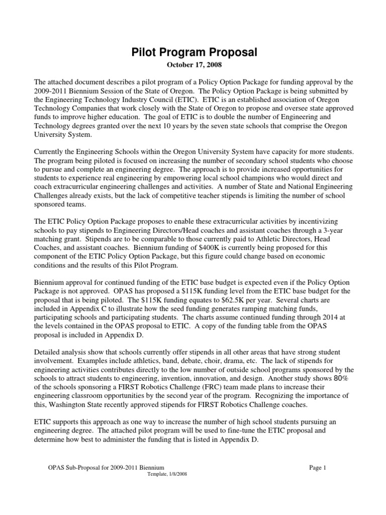 Pilot Program Proposal: October 17, 2008 | PDF | Education In The ...