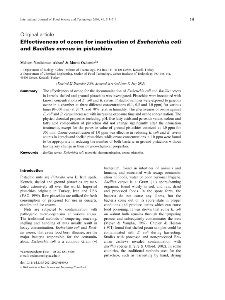 Akbas2006pistaches PDF | PDF | Ozone | Colony Forming Unit