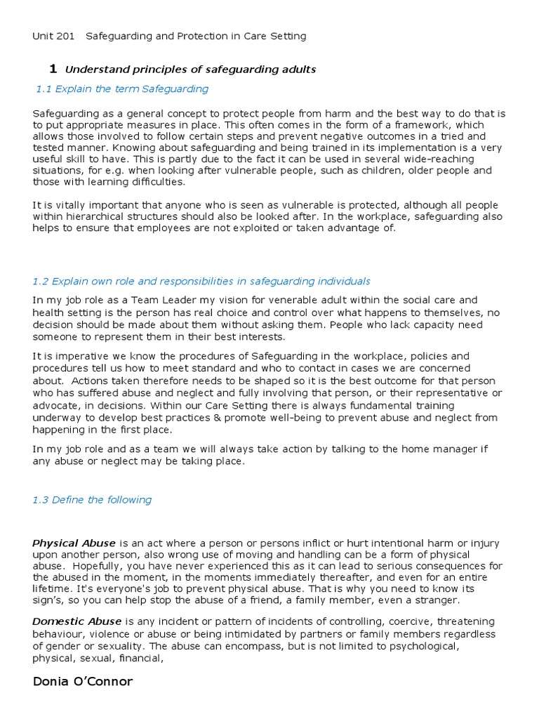 1.1 Explain The Term Safeguarding: Understand Principles of ...