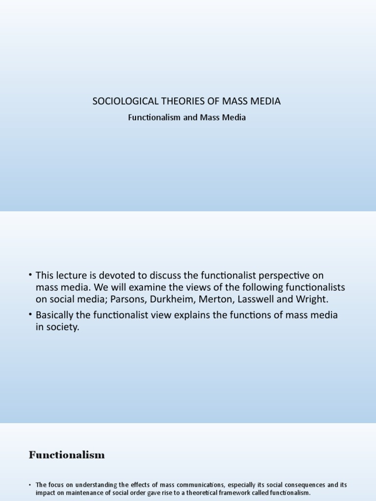 Sociological Theories of Mass Media | PDF | Mass Media | Philosophical ...