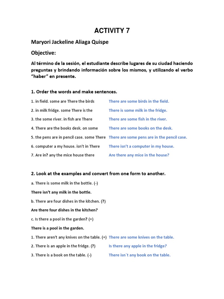 Activity 7: Maryori Jackeline Aliaga Quispe Objective | PDF