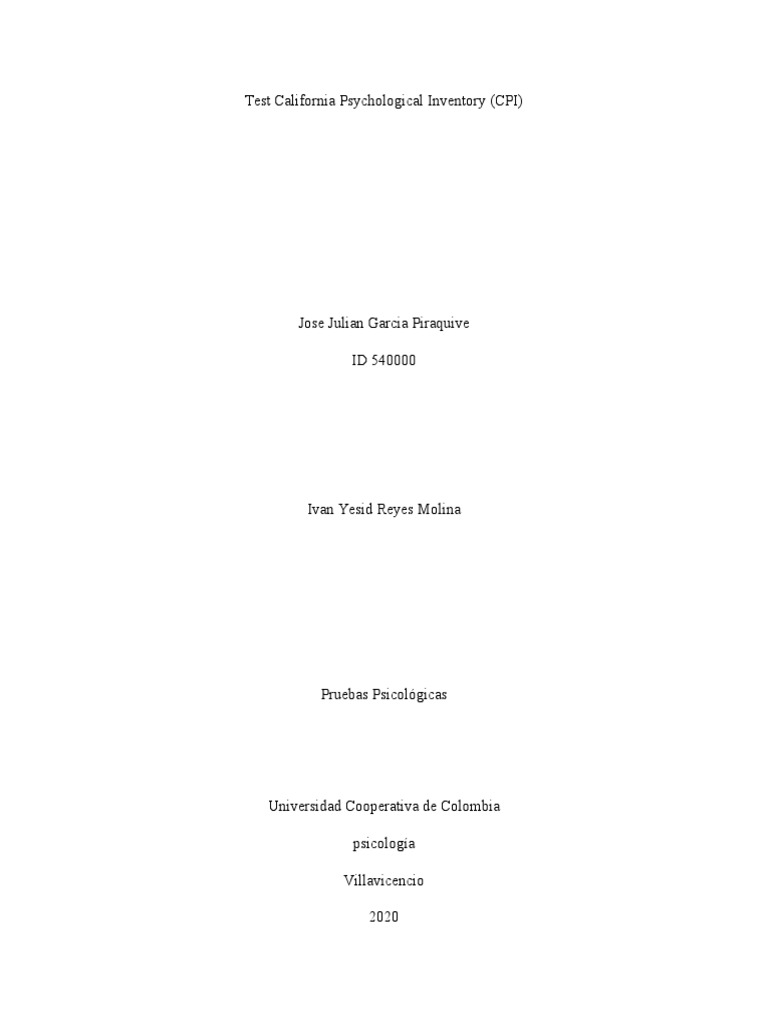 Test California Psychological Inventory - Jose Julian Garcia P | PDF ...