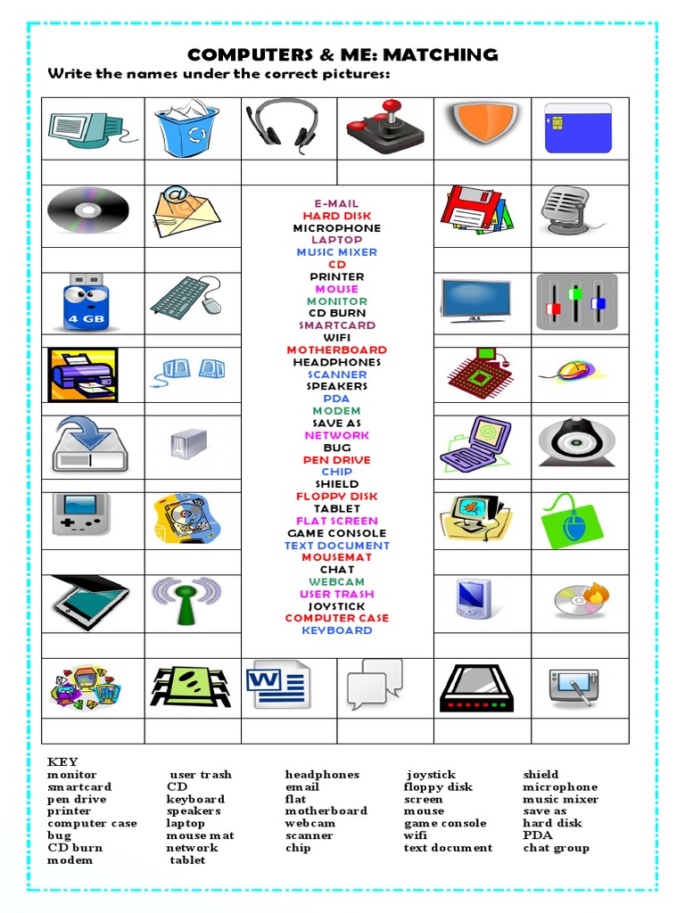 Computers & Me: Matching: Write The Names Under The Correct Pictures ...