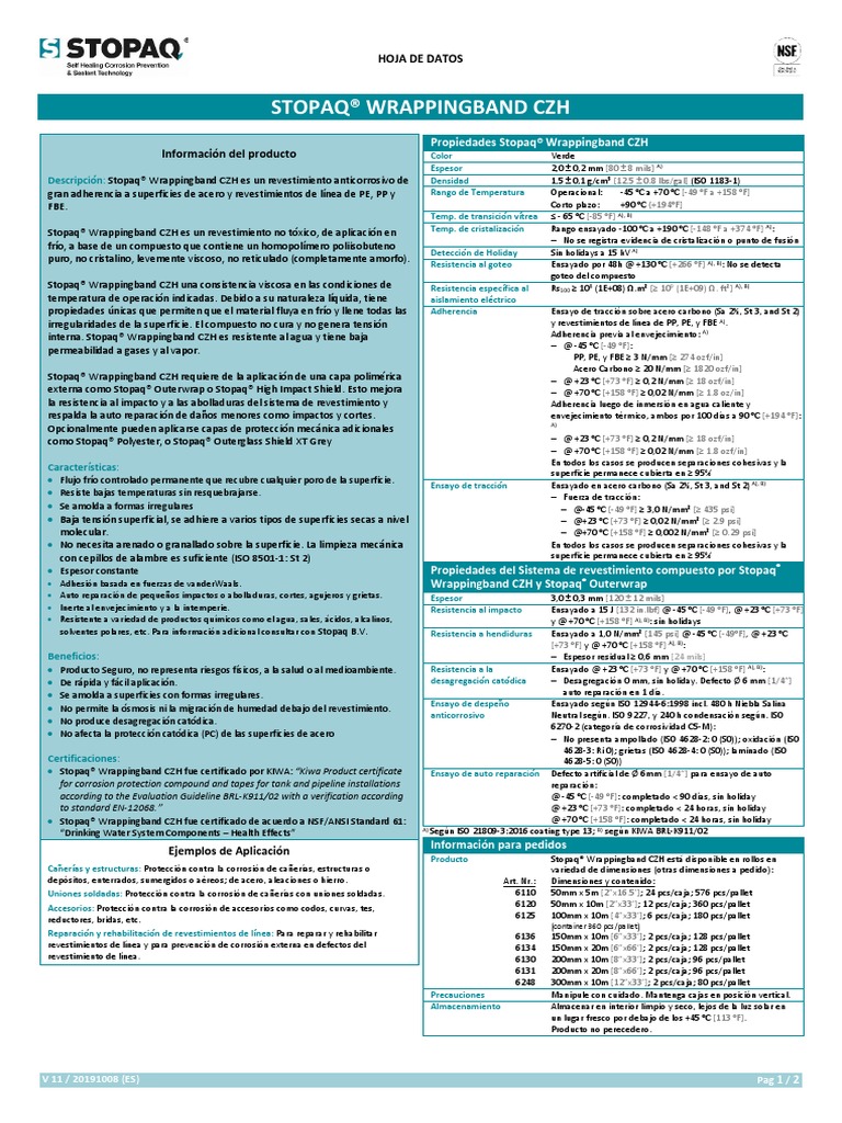 PDS Stopaq Wrappingband CZH V11 ES PDF | PDF | Revestimiento | Acero