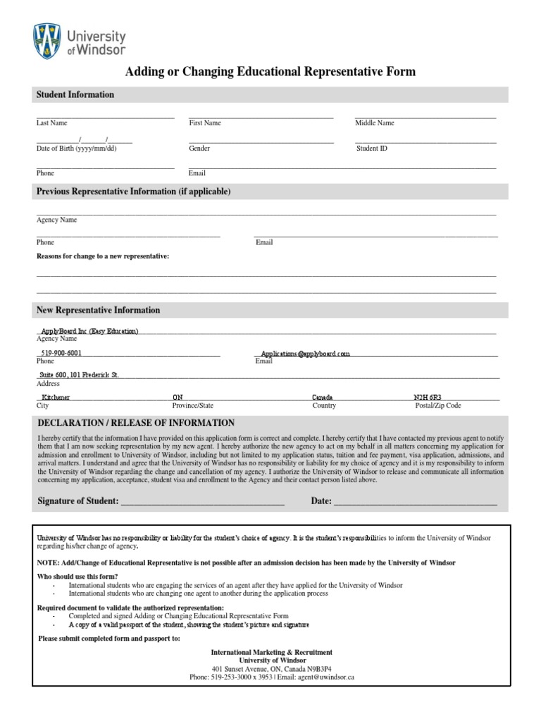 Change of Educational Representative Form | PDF | Travel Visa | University