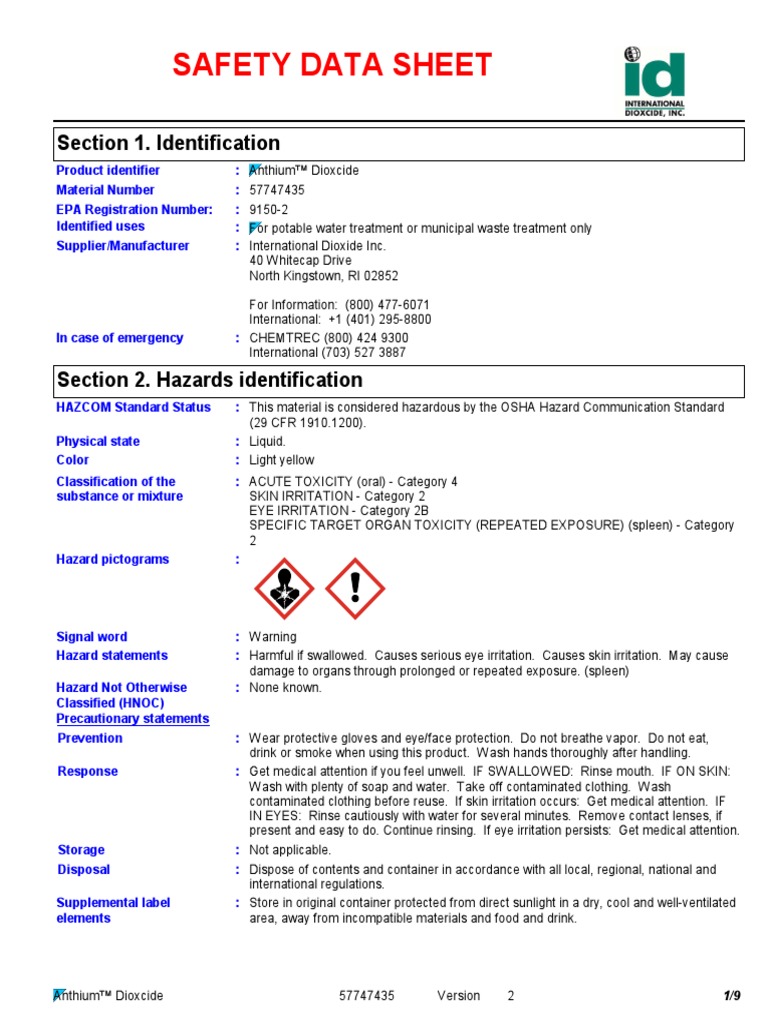 Safety Data Sheet: Section 1. Identification | PDF | Toxicity | Firefighting