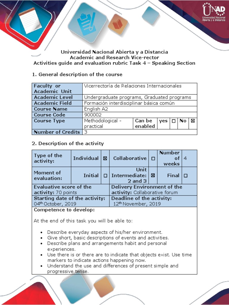 Activity Guide and Evaluation Rubric - Task 4 - Speaking Production PDF | PDF | Internet