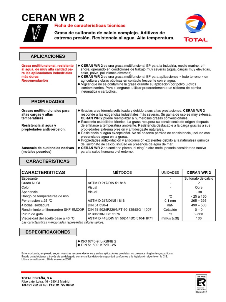 Grasa Multifuncional CERAN WR 2 | PDF | gordo | Temperatura