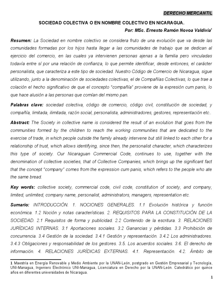 Sociedad Colectiva o en Nombre Colectivo en Nicaragua. | PDF | Sociedad de responsabilidad ...