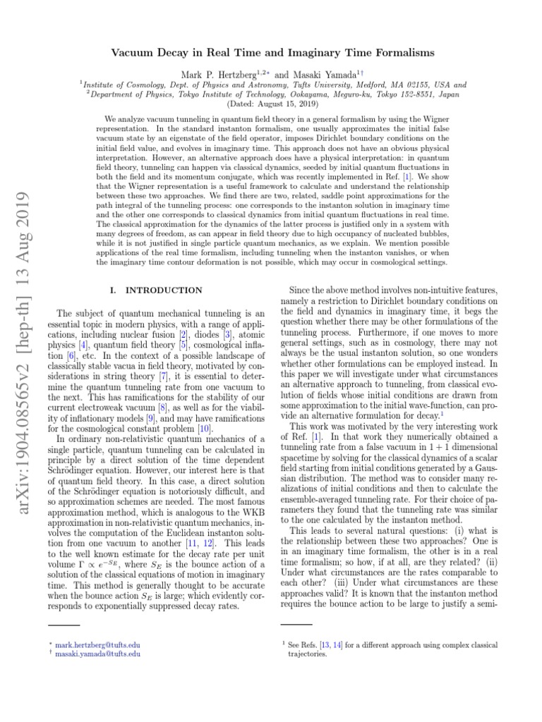 Vacuum Decay in Real Time and Imaginary Time Formalisms | PDF | Quantum ...