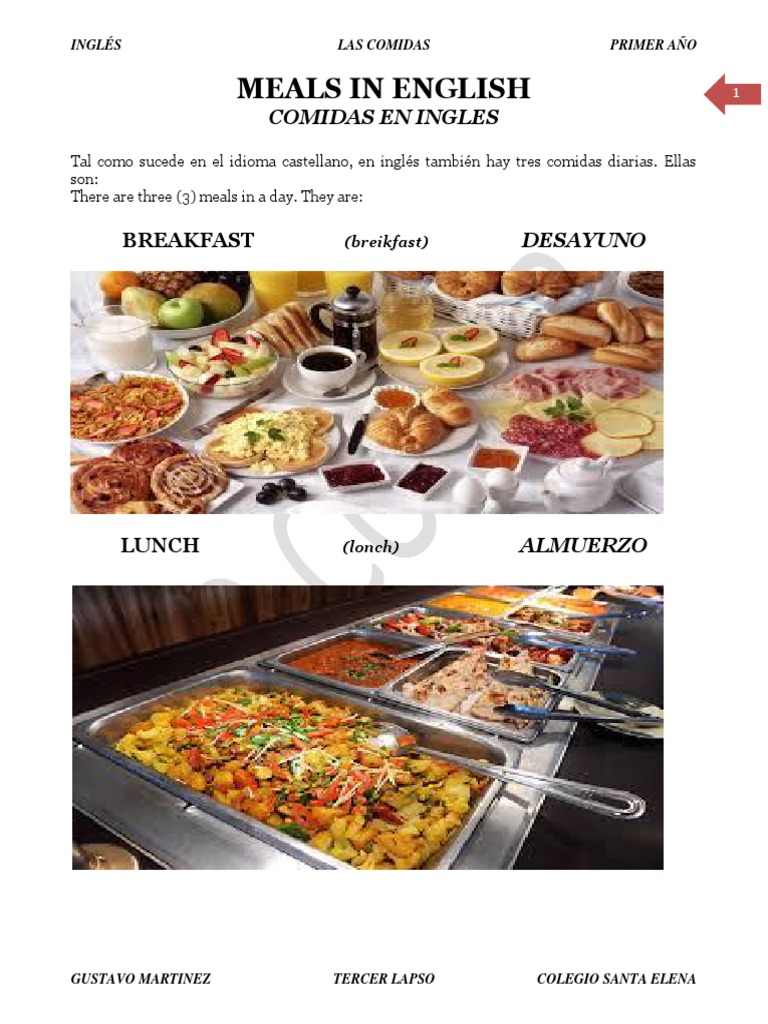 Comidas y Bebidas en Ingles | PDF | Almuerzo | Alimentos