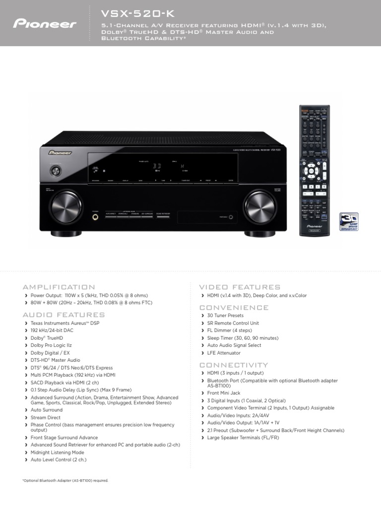 VSX 520 K PDF | PDF | Hdmi | Loudspeaker