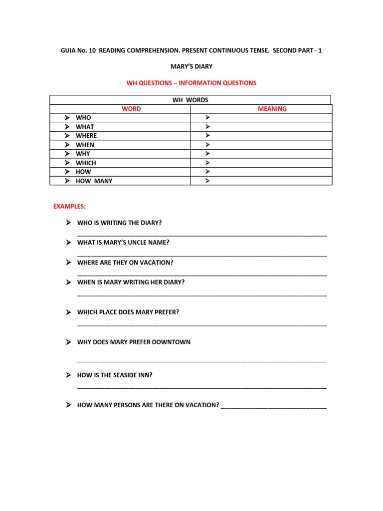 Reading Comprehension: WH Questions Guide | PDF