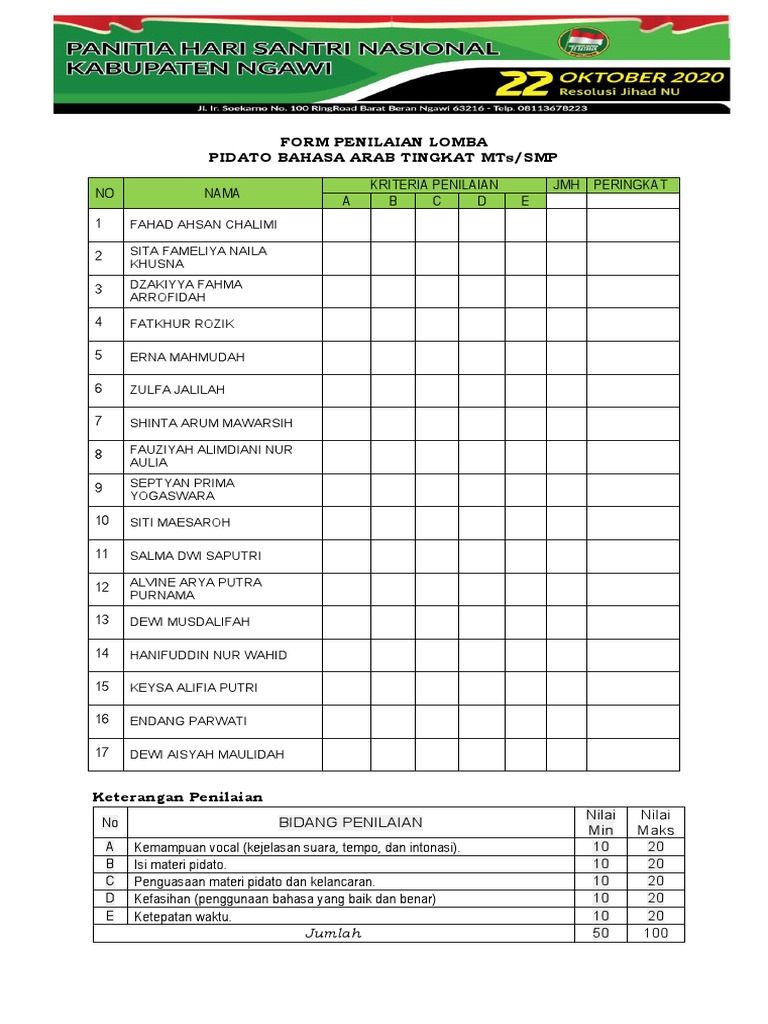 Form Penilaian Lomba | PDF