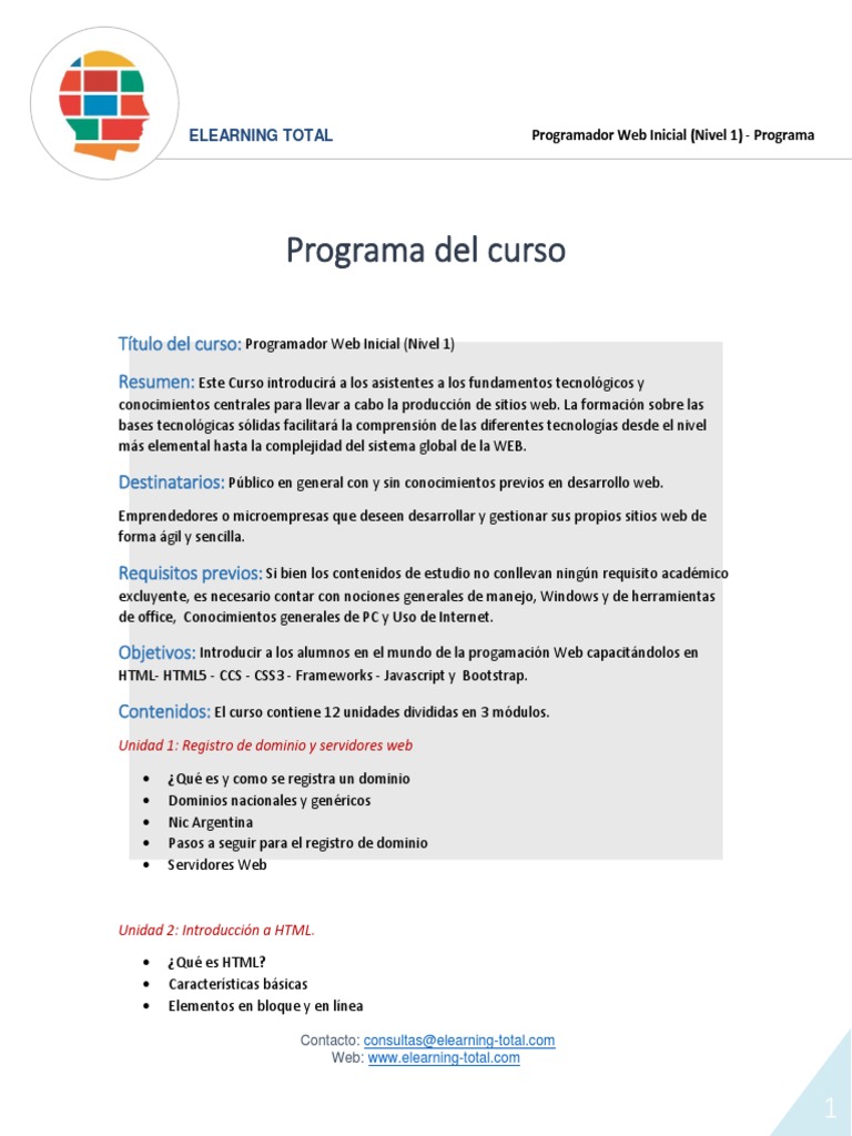 Programa Programador Web Inicial PDF | PDF | Bootstrap (marco frontal) | Hojas de estilo en cascada