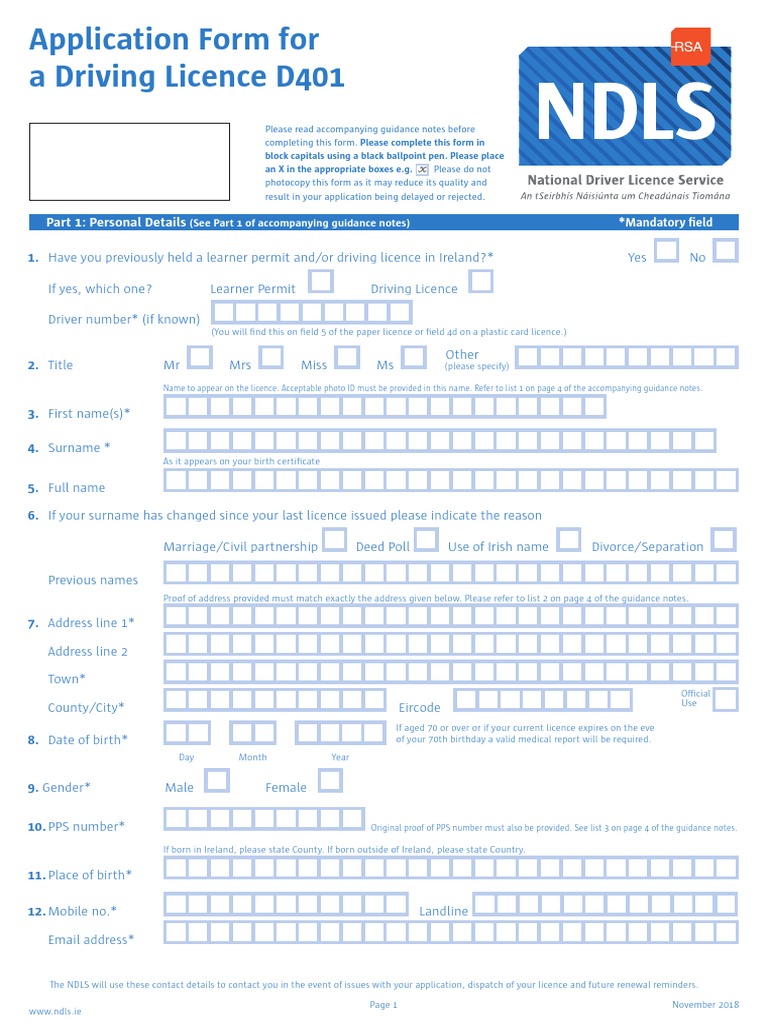 D401 Driving Licence Application Form | PDF | Driver's License | Truck